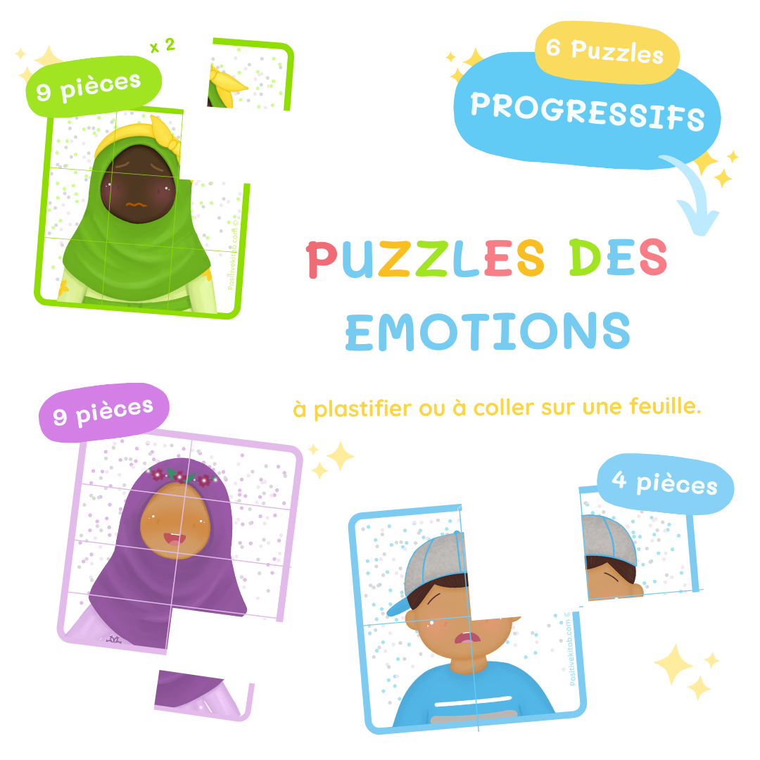 Puzzles progressifs des émotions (4/6/9 pièces) - Positivekitab.com